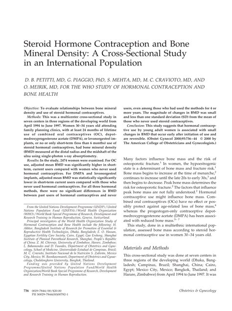 Pdf Steroid Hormone Contraception And Bone Mineral Density A Cross