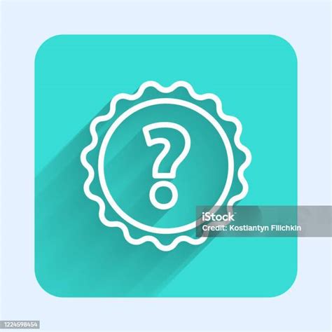 흰색 선 긴 그림자로 격리 된 물음표 아이콘입니다 자주 묻는 질문 기호입니다 파일 복사 채팅 연설 거품 및 차트 녹색 사각형 버튼입니다 벡터 일러스트레이션 0명에 대한 스톡