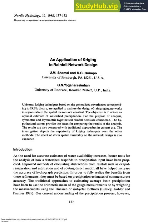 An Application Of Kriging To Rainfall Network Design Pdf