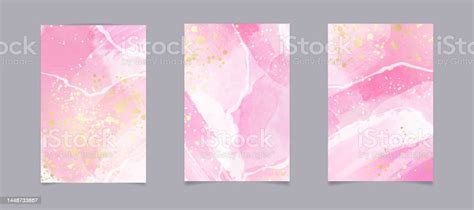 로즈 핑크 액체 수채화 배경과 황금 색종이 먼지가 많은 홍당무 대리석 알코올 잉크 그리기 효과 결혼식 초대장 메뉴 Rsvp에 대한 벡터 일러스트 레이 션 디자인 템플릿 0
