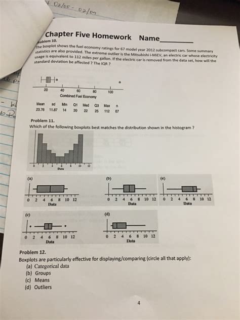 solved chapter five homework name oblem 3 er the boxplot