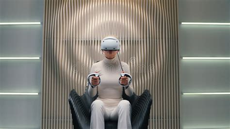 Future Technology Exploring 3d Cyber Simulation Caucasian Woman Girl