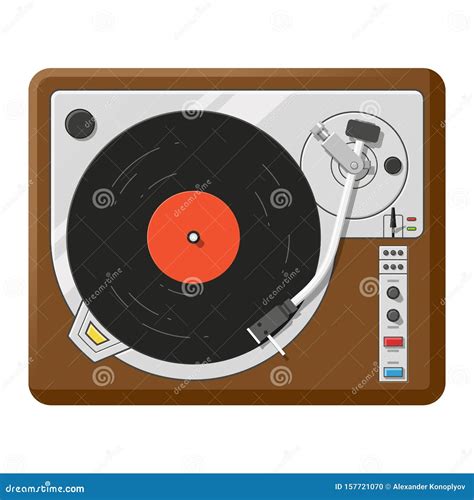 Retro Vinyl Player Top View Realistic Vector Illustration Stock Vector