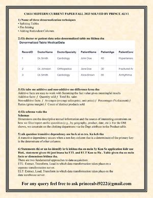 CS614 Mcqs Mid Term By Vu Topper RM CS 614 Data Warehousing Update MCQS For Mid Term Solve By