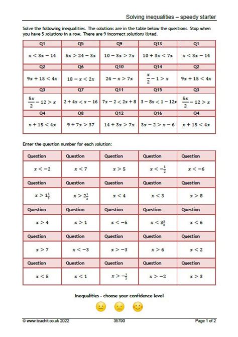 Solving Inequalities Speedy Starter Algebra Ks3 4 Teachit