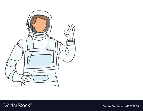 Single One Line Drawing Of Male Astronauts Vector Image