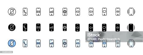 스마트폰 아이콘 모음 스마트폰 표시기 기호 리니어 실루엣 플랫 스타일 벡터 아이콘 Brand Name Online Messaging Platform에 대한 스톡 벡터 아트