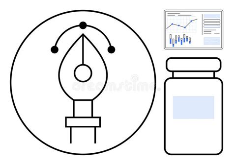 Digital Pen Icon Data Analytics Chart And Medicine Bottle Symbolizing Creativity Data And