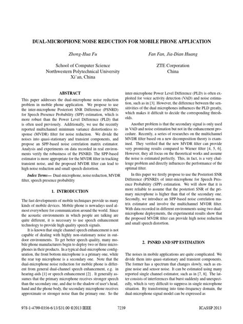Dual Microphone Noise Reduction For Mobile Phone Application Pdf