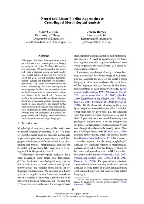 Pdf Neural And Linear Pipeline Approaches To Cross Lingual Morphological Analysis