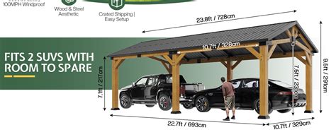 Jocisland 12x24x95 Ft Cedar Wood Hardtop Carport With