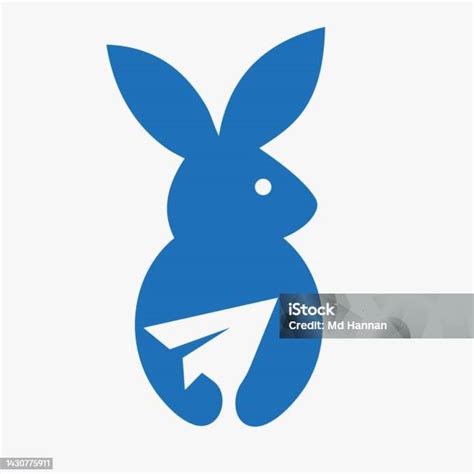 토끼 여행 로고 부정적인 공간 개념 벡터 템플릿 토끼 들고 종이 비행기 기호 가축에 대한 스톡 벡터 아트 및 기타 이미지 가축 귀여운 날기 Istock