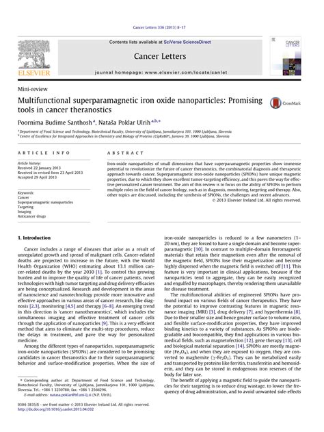 Pdf Multifunctional Superparamagnetic Iron Oxide Nanoparticles Promising Tools In Cancer