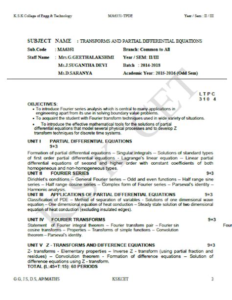 MA6351 Transforms and Partial Differential Equations Question Bank - University Question Papers