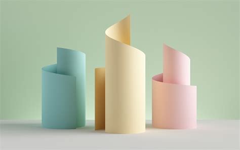 3d 렌더링 종이 리본 롤 추상적인 모양 파스텔 패션 배경 소용돌이 스크롤 컬 나선형 실린더 3차원 형태에 대한 스톡 사진 및