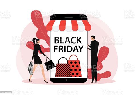 블랙 프라이데이 숍 여자 및 남자 상점 온라인 서비스 프로모션 구매 마케팅 일러스트 가방에 대한 스톡 벡터 아트 및 기타 이미지
