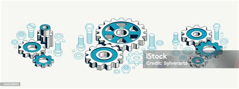 엔지니어 교육 개념 세트 기어 및 톱니 바퀴 구성 등각 투영 3d 벡터 일러스트 레이 션 대학에서 과학 공부 공학 학습 3차원 형태에 대한 스톡 벡터 아트 및 기타 이미지