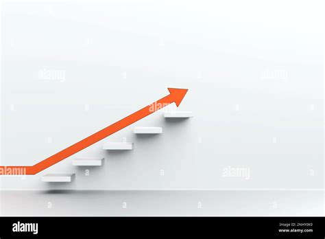 Orange Arrow With White Stair On White Wall Background 3d Arrow