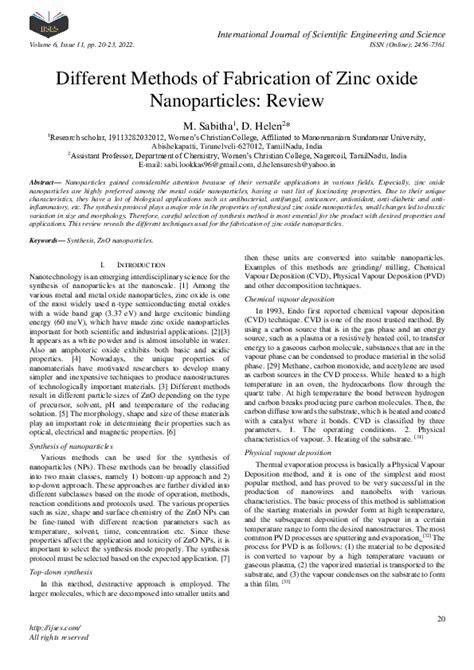 Pdf Different Methods Of Fabrication Of Zinc Oxide Nanoparticles Review