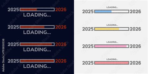 Set Of Pixelated Progress Bar Year 2025 To 2026 Loading Pixel Art 8