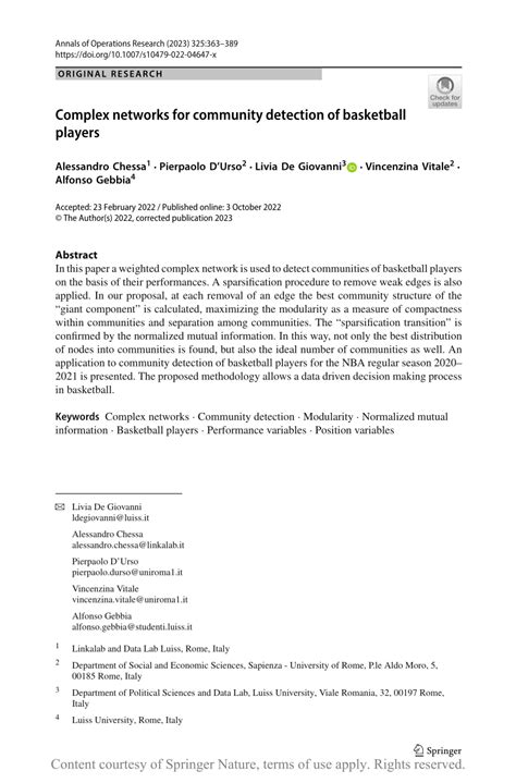 Pdf Complex Networks For Community Detection Of Basketball Players