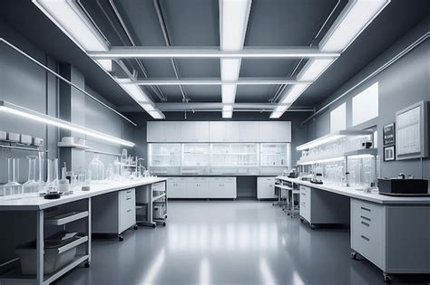 Premium Photo Modern Interior Science Laboratory Or Factory Background With Lighting In Monotone