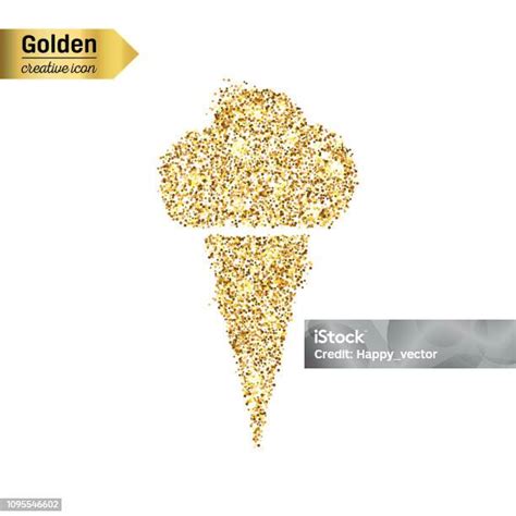 골드 반짝이 아이스크림 배경에 고립의 벡터 아이콘입니다 예술 창작 개념 그림 웹 노을 빛 색종이 밝은 장식 스파클 반짝이 추상 블 링 쉬머 먼지 호 일 귀여운에 대한 스톡