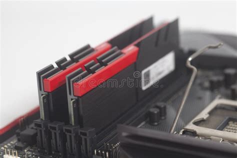High Performance DDR Computer Memory RAM On Motherboard Stock Photo