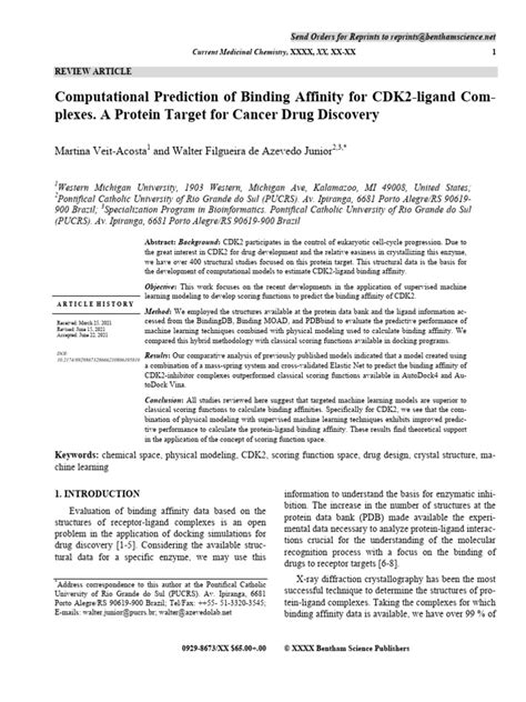 Computationalpredictionofbindingaffinityforcdk2ligandcomplexesaproteintargetfor