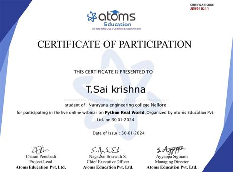 Participation Certificate Python In Real World Webinar Happened On Tirumala Saikrishna Naidhu