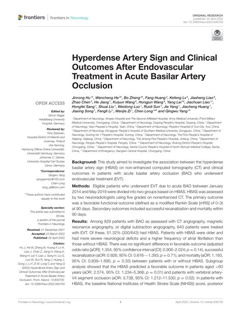 Pdf Hyperdense Artery Sign And Clinical Outcomes After Endovascular