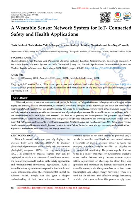 pdf a wearable sensor network system for iot connected safety and