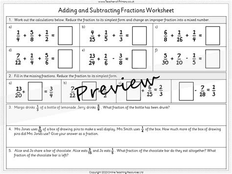 Adding And Subtracting Fractions Year 5 Teaching Resources