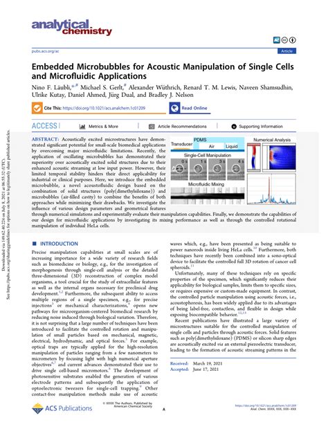 Pdf Embedded Microbubbles For Acoustic Manipulation Of Single Cells And Microfluidic Applications