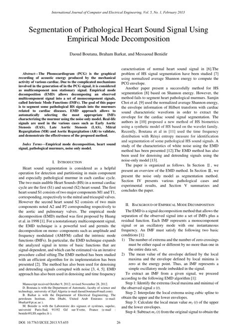 Pdf Segmentation Of Pathological Heart Sound Signal Using Empirical Mode Decomposition