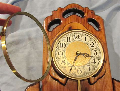 Vintage Tall Wood Wall Pendulum Clock Mirrors Wing Panels Made On