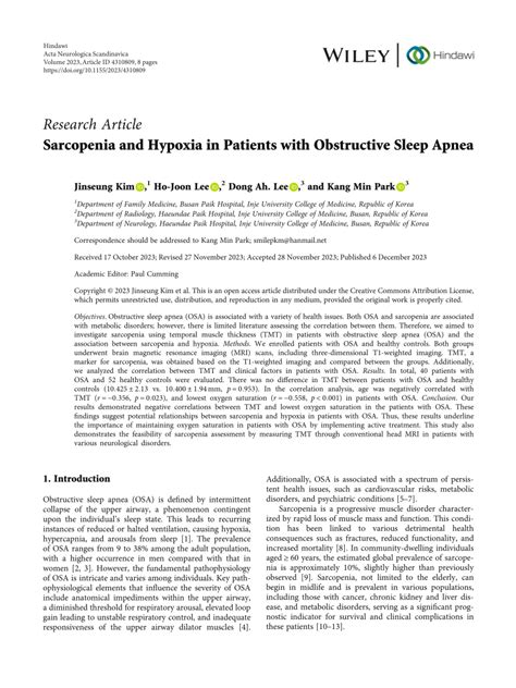 Pdf Sarcopenia And Hypoxia In Patients With Obstructive Sleep Apnea