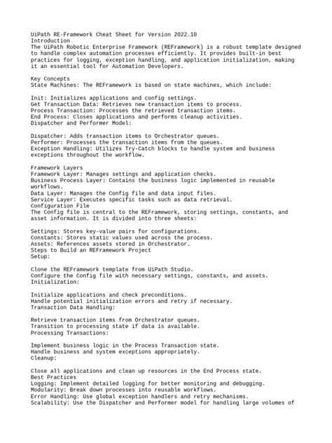 Uipath Adpv1 Cheat Sheet Reframework Download Free Pdf Automation