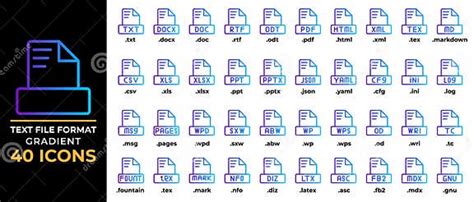 Set Document Text File Gradient Icon Txt Ppt Pdf Doc Csv Type File Icon Vector