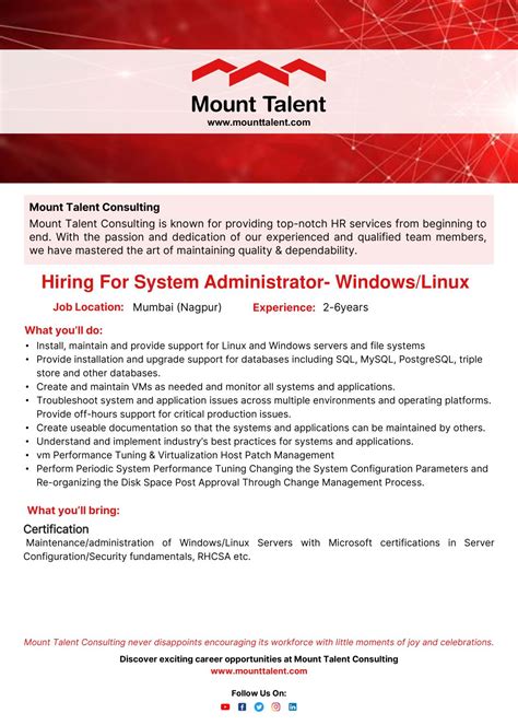 Mount Talent Consulting Pvt Ltd On Linkedin Hiring Systemadministrator It Sysadmin