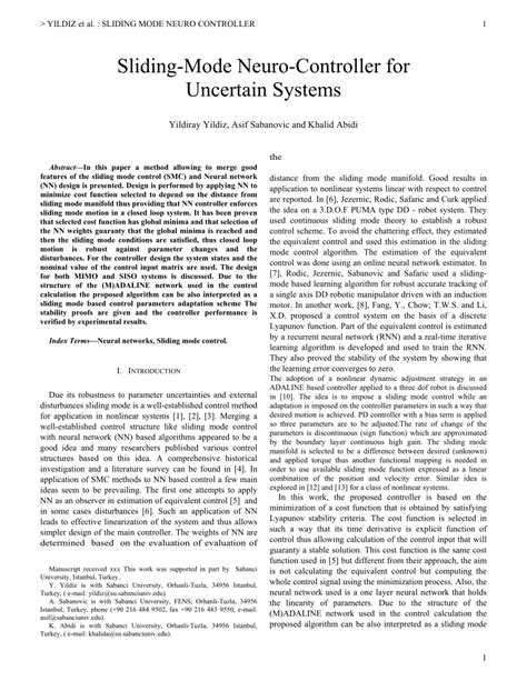 Pdf Sliding Mode Neuro Controller For Uncertain Systems