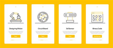 로봇 공학 개념 평면 아이콘과 모바일 앱 페이지 화면에 온보딩 Ux Ui 디자인 템플릿 벡터 일러스트레이션 0명에 대한 스톡 벡터 아트 및 기타 이미지 Istock