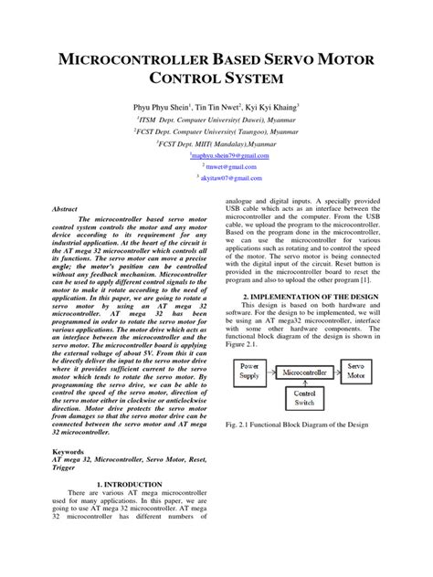 Ijctt Microcontroller Based Servo Motor Control System Pdf Electric