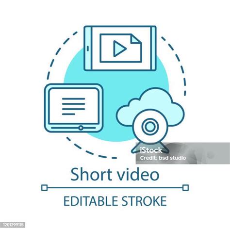 짧은 비디오 파란색 개념 아이콘입니다 인식 콘텐츠 아이디어 얇은 라인 그림입니다 디지털 마케팅 비주얼 미디어 방송 블로깅