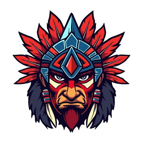 Apache Warrior Mascot For Esports Team Logo Flat Color Vector On White