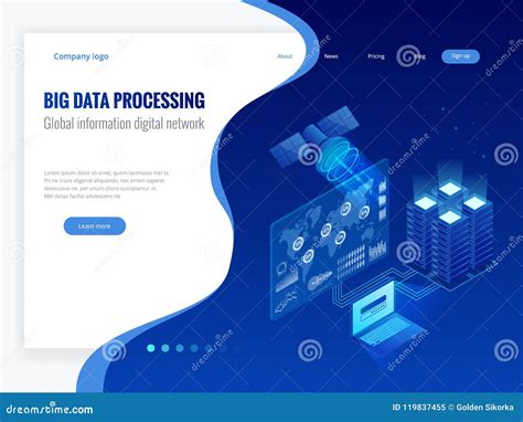 Isometric Big Data Processing Global Information Digital Network Concept Datacenter Data Base