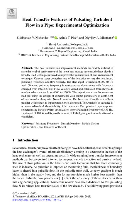 Pdf Heat Transfer Features Of Pulsating Turbulent Flow In A Pipe Experimental Optimization