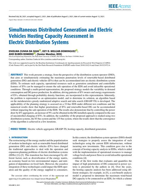 Pdf Simultaneous Distributed Generation And Electric Vehicles Hosting