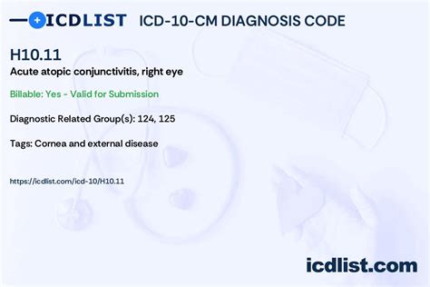 Icd 10 Cm Diagnosis Code H10 11 Acute Atopic Conjunctivitis Right Eye