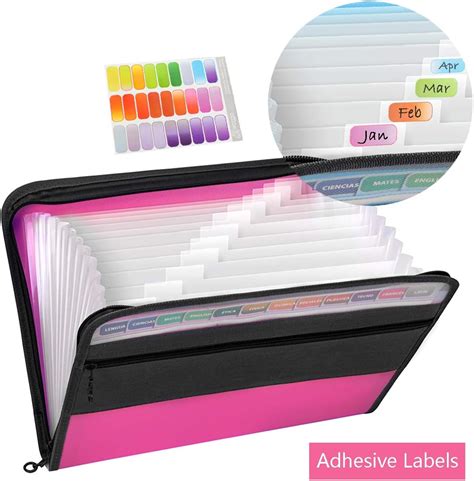 Tranbo 13 Pockets Expanding File Folder With Zipper Closure A4 Plastic Document Wallet